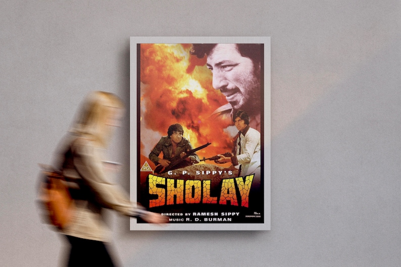 Sholay Movie Poster, Desi Wall Art, Bollywood Movie Poster, Desi Art ...