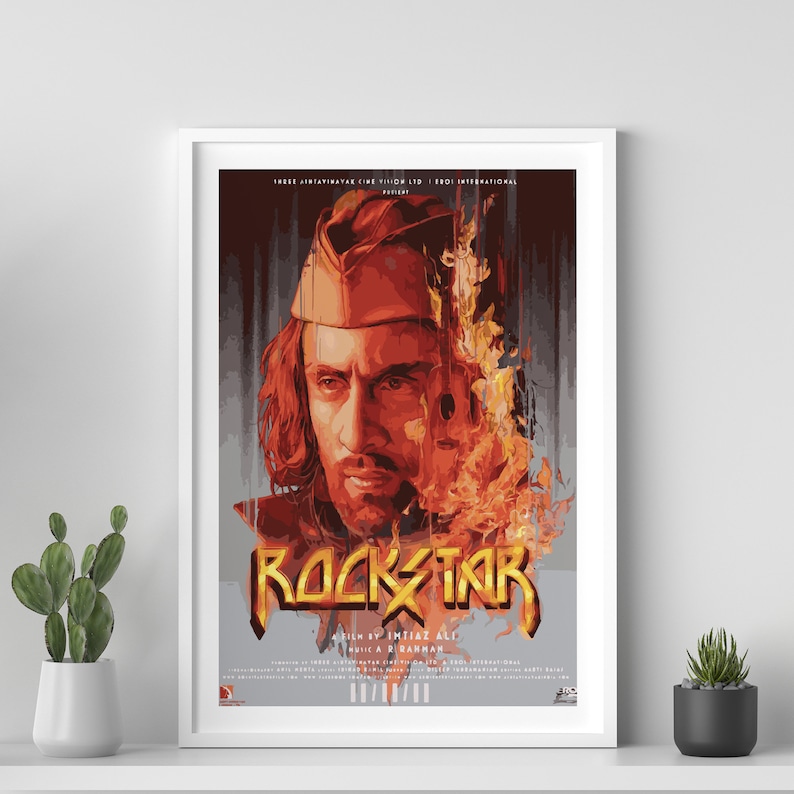 Rockstar Movie Poster, Desi Wall Art, Bollywood Movie Poster, Retro ...