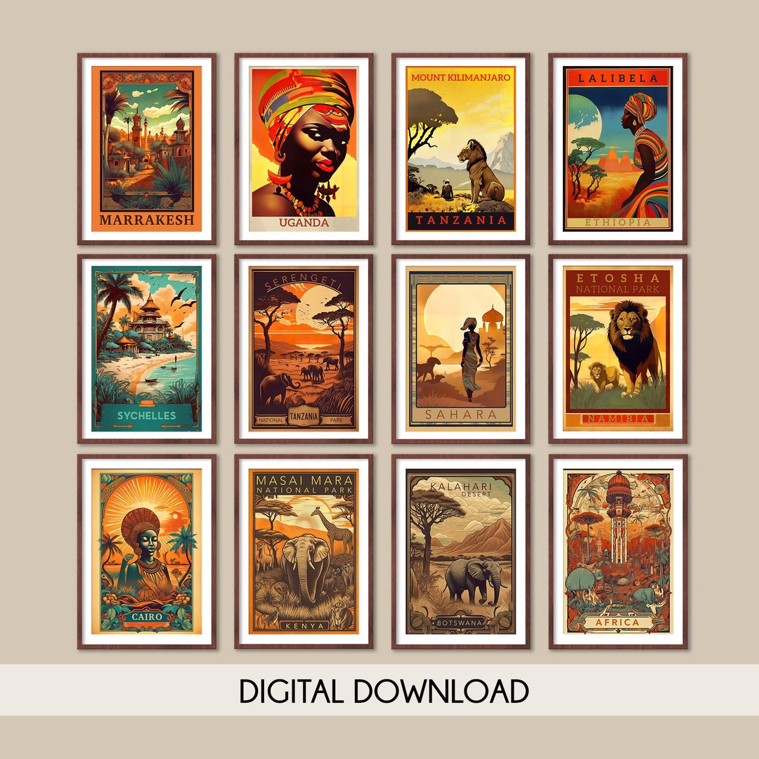 Africa Travel Posters, Set of 12 Travel Posters, Vintage Travel Posters ...