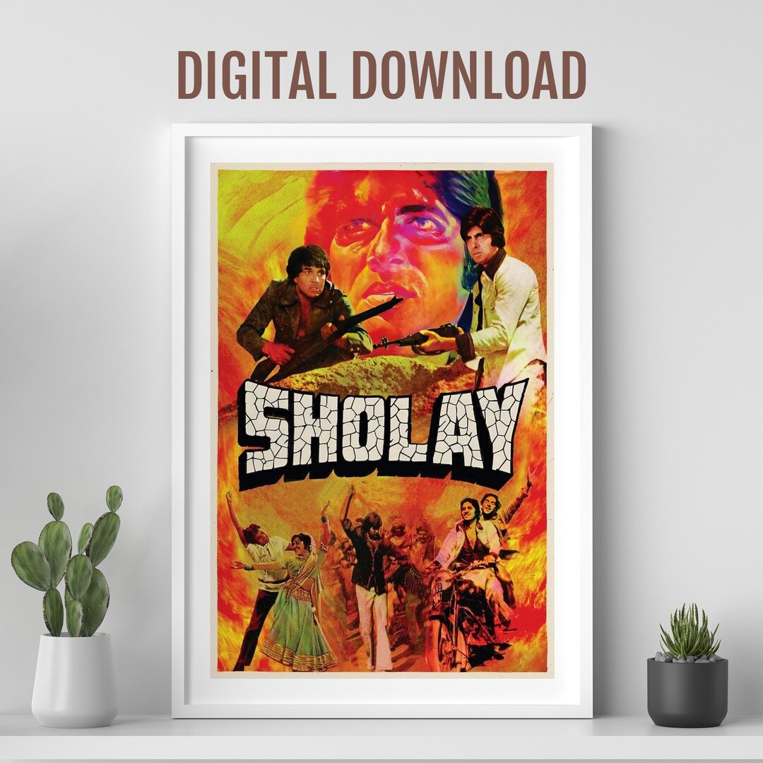 Sholay Movie Poster Desi Wall Art Bollywood Movie Poster Indian Movie Retro Bollywood Poster