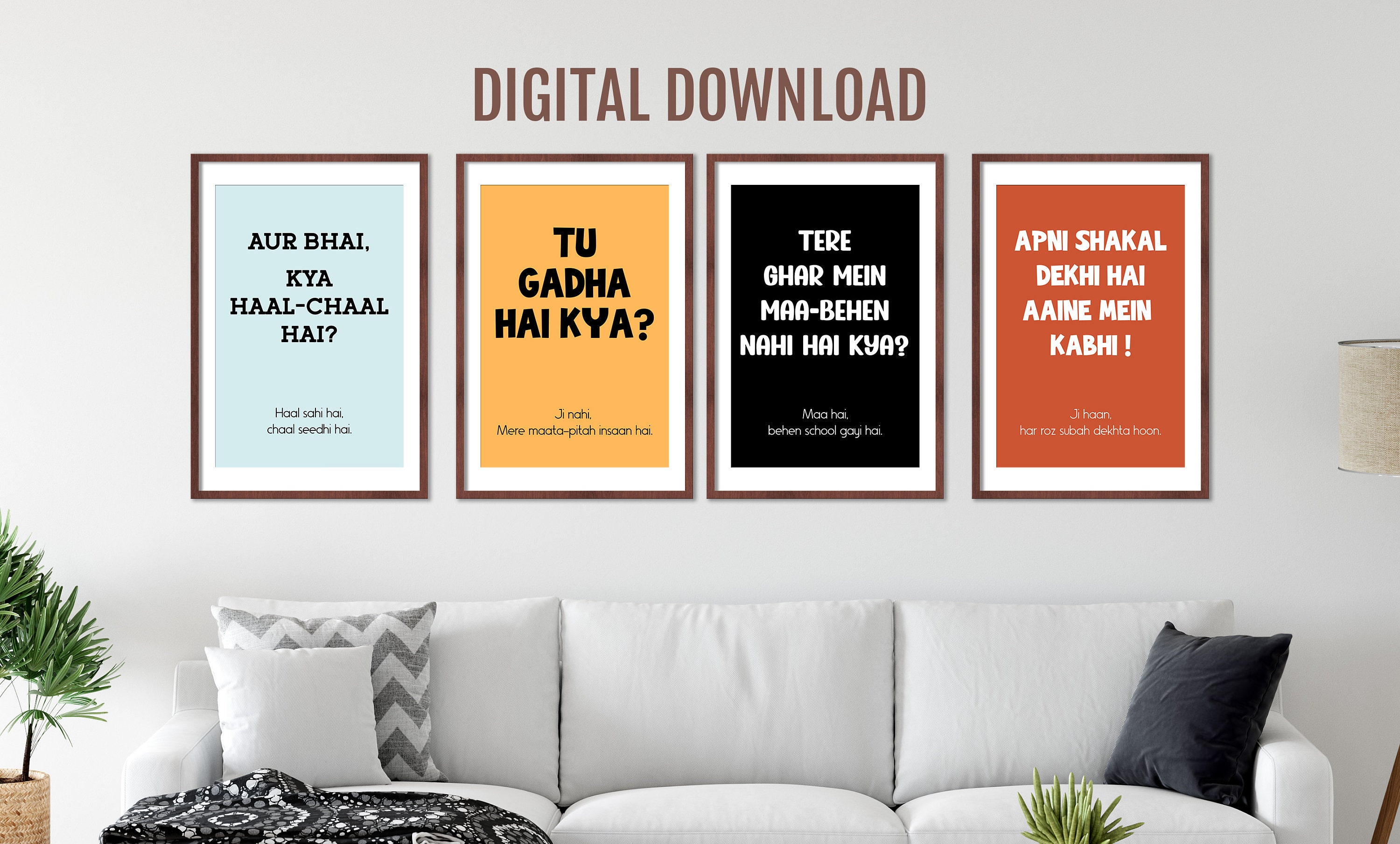 Funny Indian Culture Phrases, Set of 24 Indian Wall Art, Hindi Phrases ...