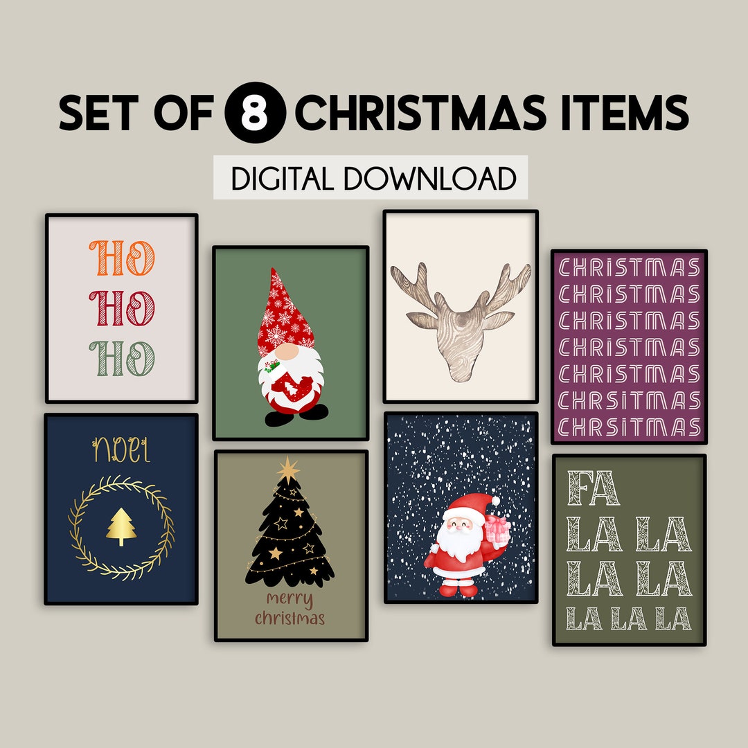 Christmas Gallery Wall Set, Modern Christmas Home Decor, Christmas ...