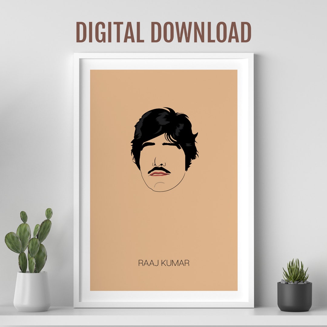 Actor Raaj Kumar Poster, Vintage Bollywood Portrait, Minimal Film Wall ...