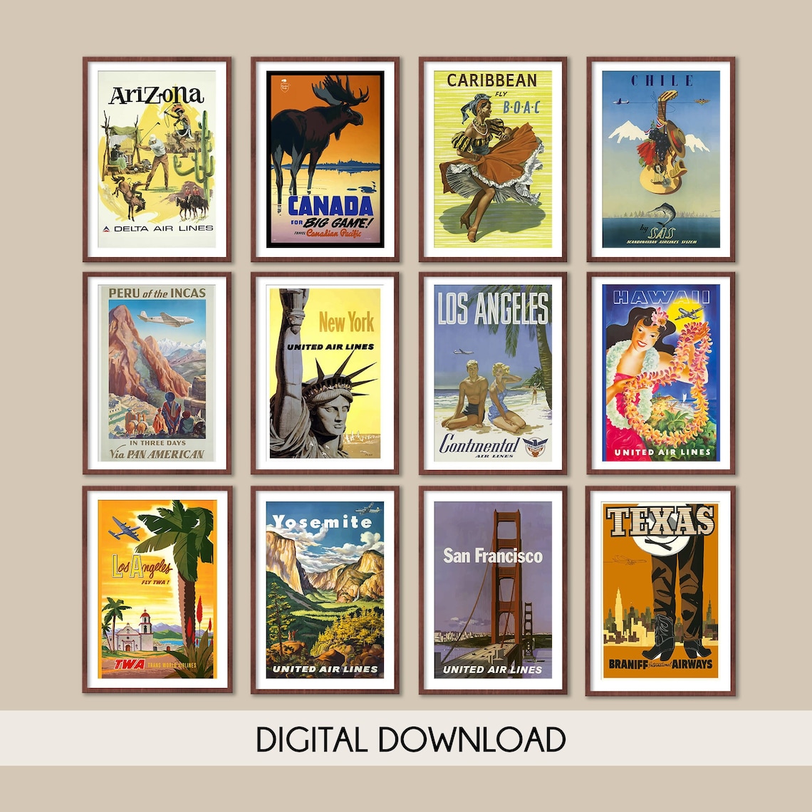 Vintage Airline Posters, Set of 21 Airline Posters, Vintage Travel ...