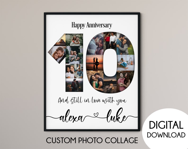 10th Birthday Photo Collage Gift, 10th Anniversary Gift, Number Photo ...