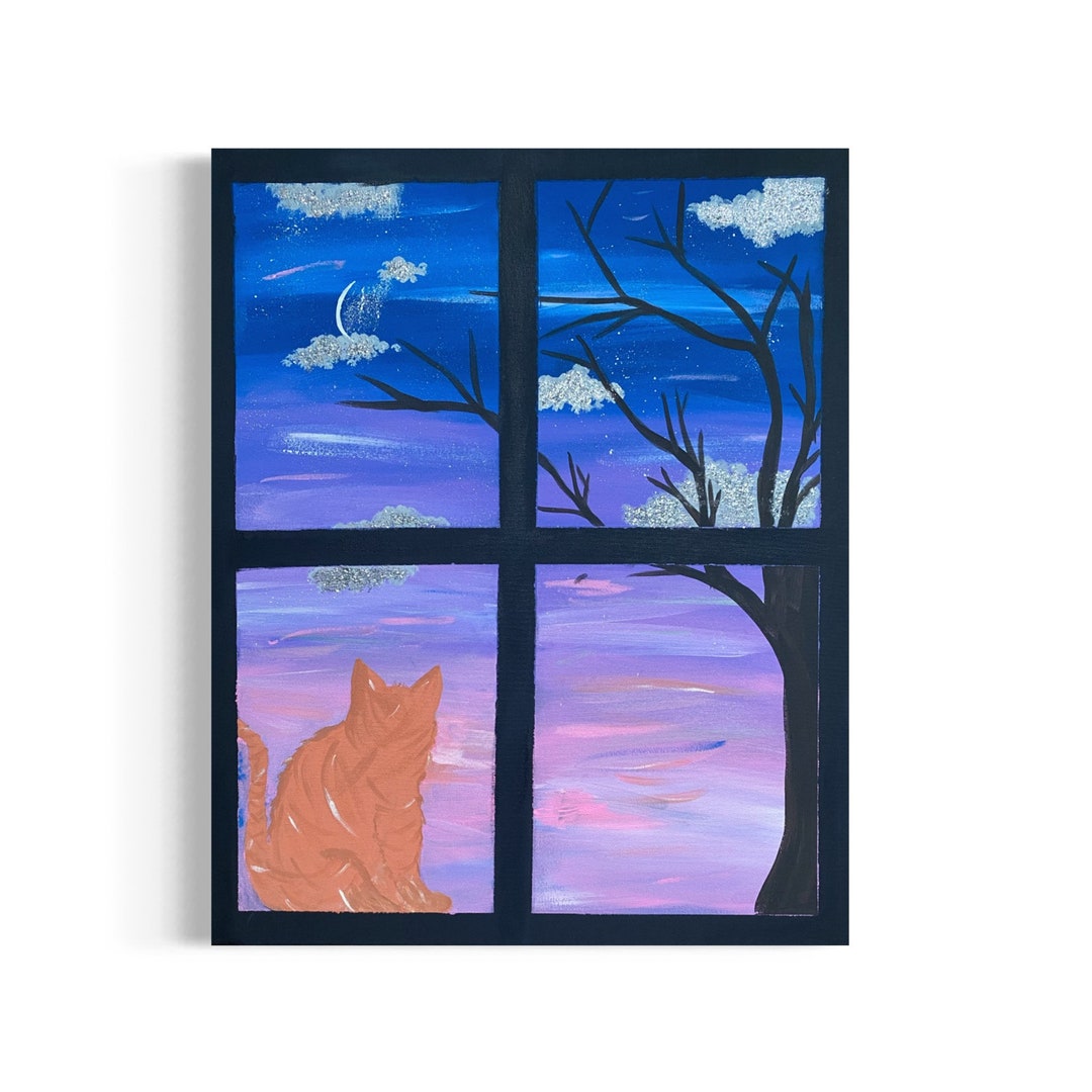 Cat Looking Out the Window Painting - Etsy