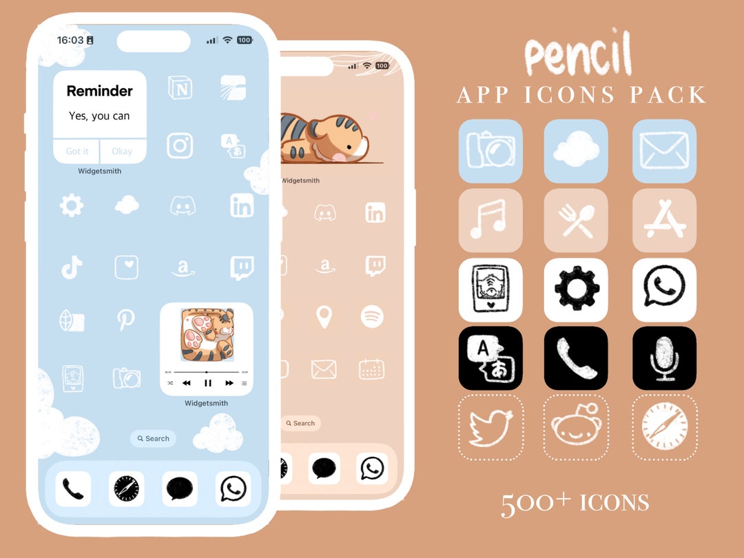 Pencil Drawn Ios Icons Set - 500+ Icons (102 Aesthetic and Cute Icons ...