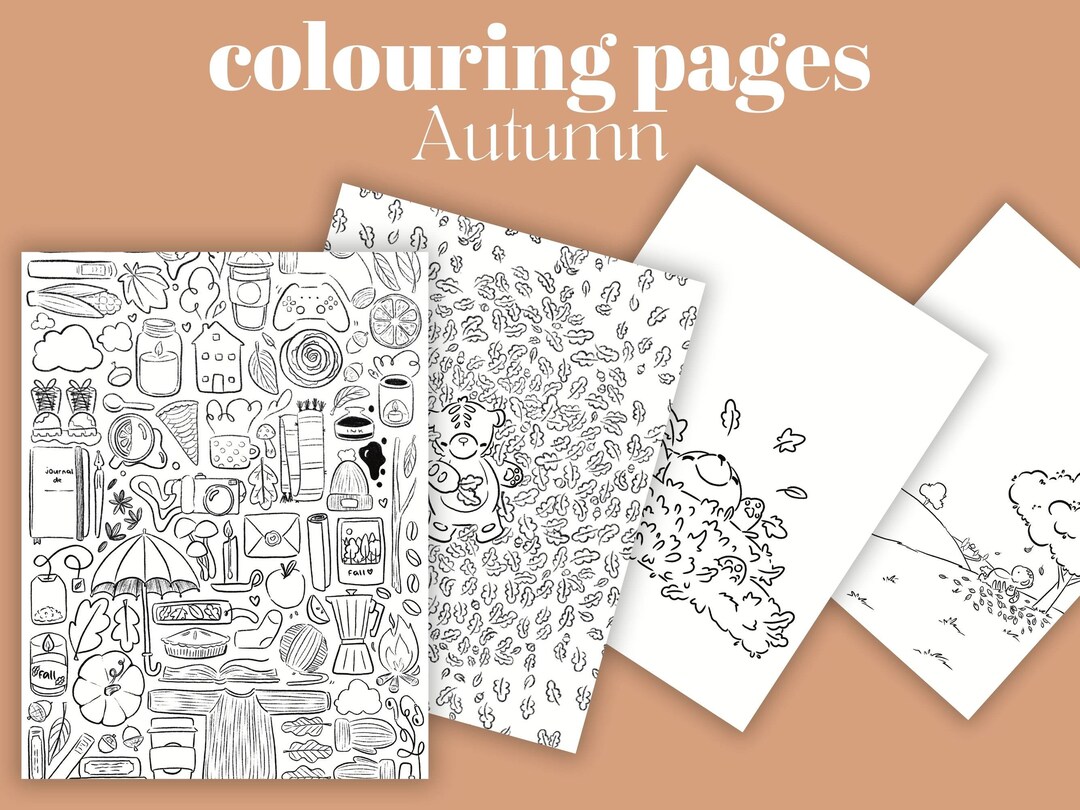 Cozy Autumn Themed Coloring Pages - Digital Download for Creative Fun ...