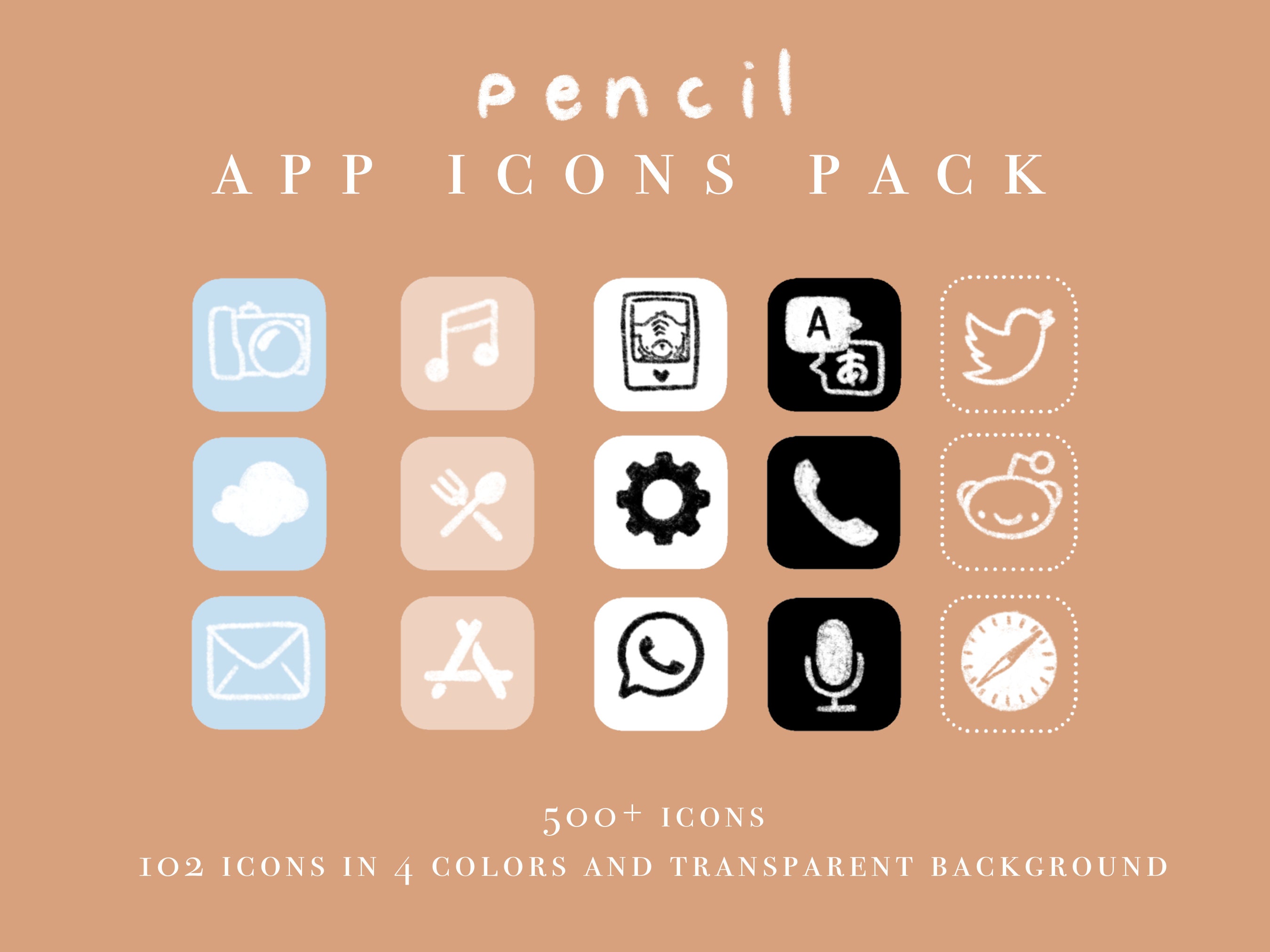 Pencil Drawn Ios Icons Set - 500+ Icons (102 Aesthetic and Cute Icons ...