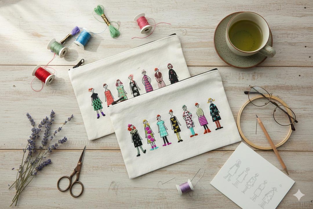 100 Ladies Nee-san Embroidery Kit by Cosmo Lecien: Pre-sewn Zipper ...