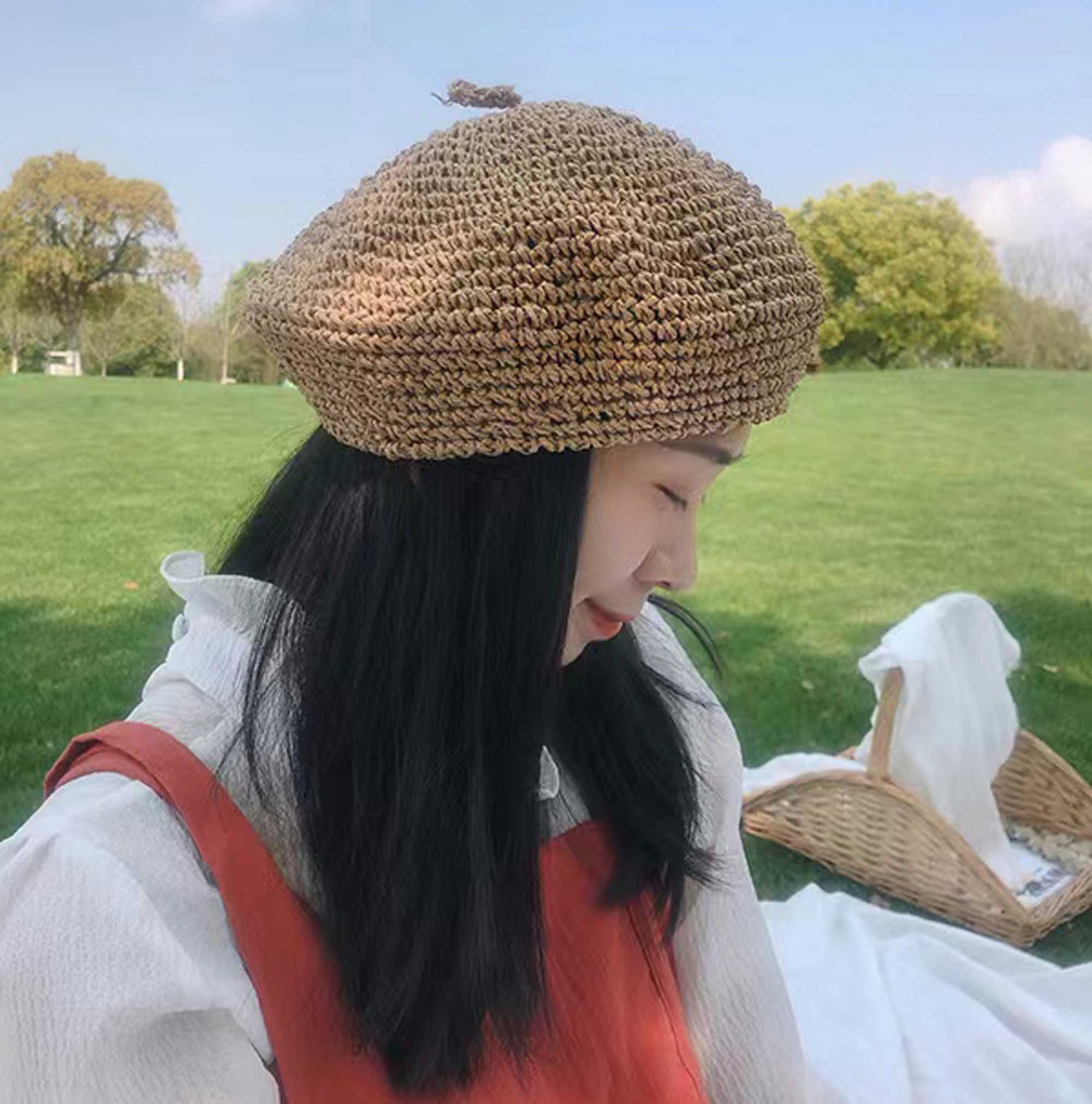 Handmade Women Straw Beret Hat, Painter Hat, Beret for Women, Paper ...