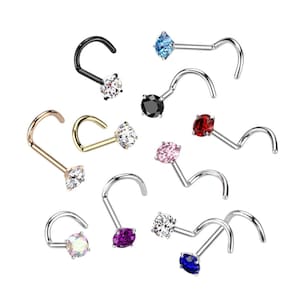 Diamond Nose Stud Nose Ring Silver Nose Piercing Corkscrew Screw Twist ...