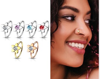 Triple CZ Triangle Center Paved Lined Nose Ring Nose Hoop - Etsy