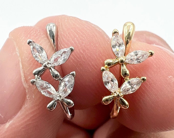 Double Butterfly Nose Cuff Diamond Fake Nose Ring No Piercing 24 KT ...