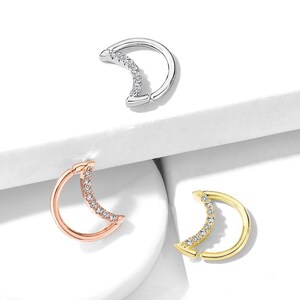 Crescent Moon Daith Tragus Ring Diamond Paved Adjustable Hoop Nose ...