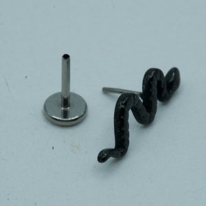 Snake Serpent Push in Flat Back Labret Stud Earring Implant Grade Titanium Threadless Push in CZ ...