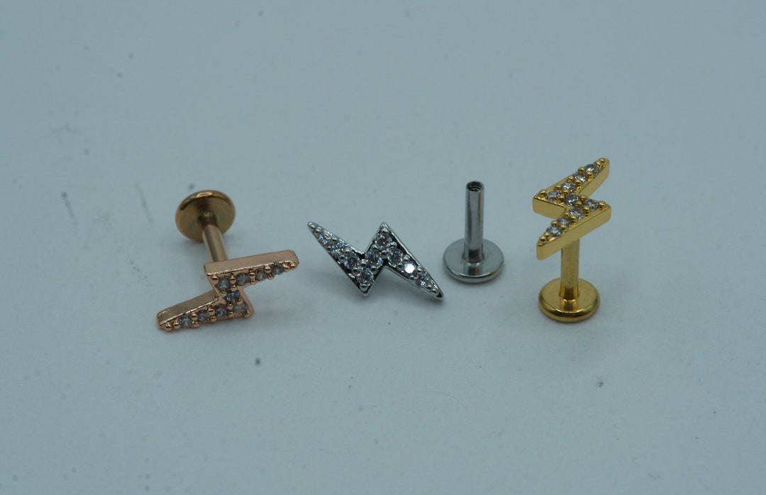 Lightening Bolt Piercing CZ Pave Minimalist Ear Cartilage Helix Tragus ...