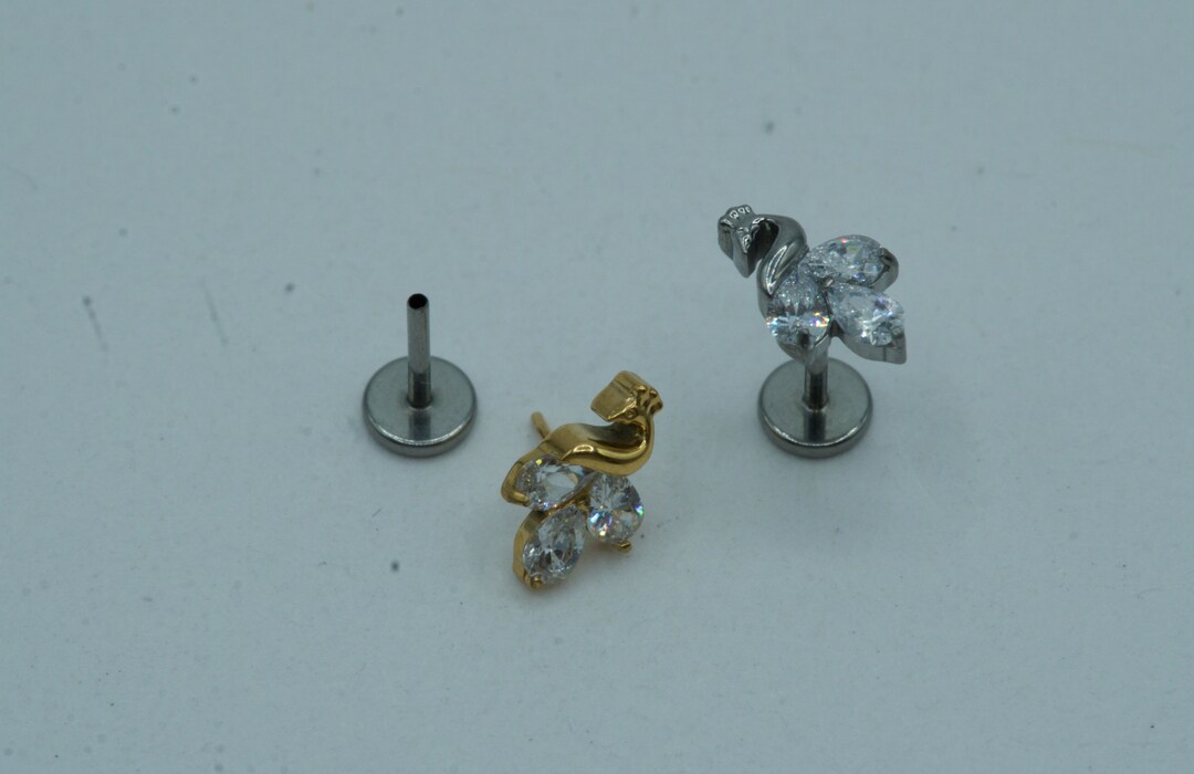 Marquise CZ Peacock Push in Flat Back Labret Stud Earring Implant Grade ...