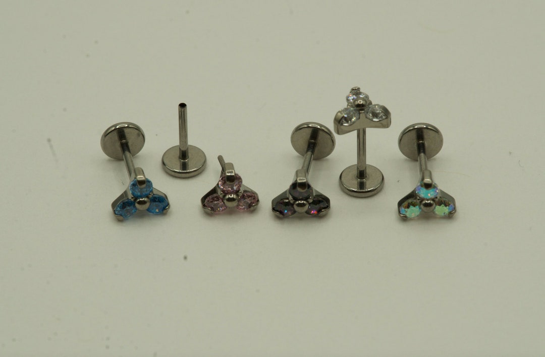 Trinity Push in Flat Back Labret Stud Earring Implant Grade Titanium ...