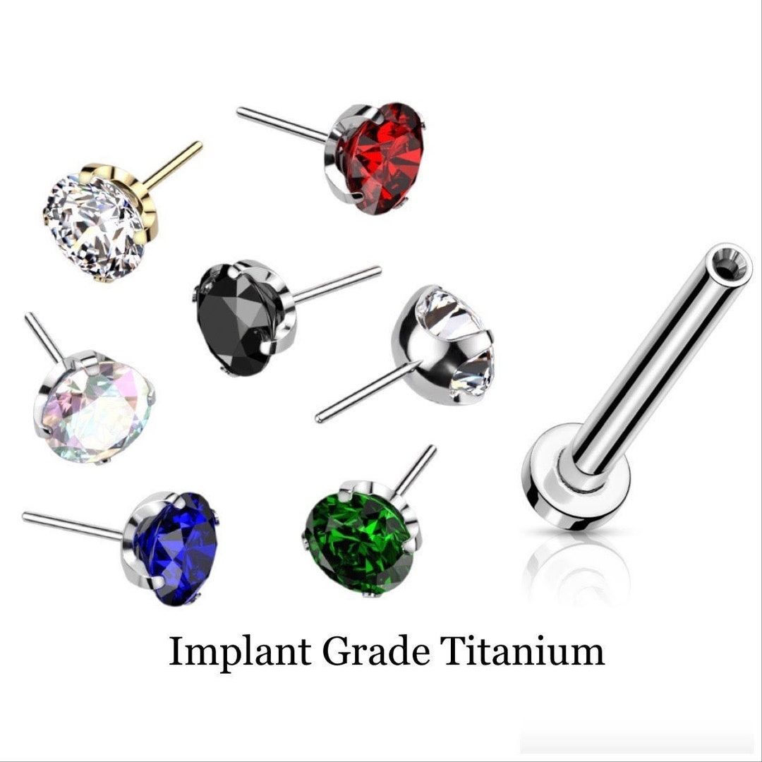 Diamond Push in Flat Back Labret Stud Earring Claw Set Implant - Etsy