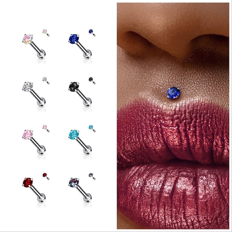 Diamond Flat Back Labret Stud Earrings Nose Ring Ear Cartilage - Etsy