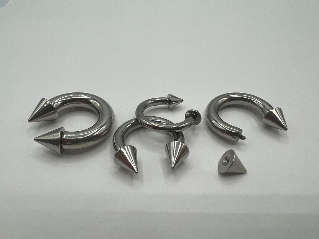 2G/4G/6G/8G/10G/12G Thick Silver Horseshoe Septum Ring Spike Ends ...