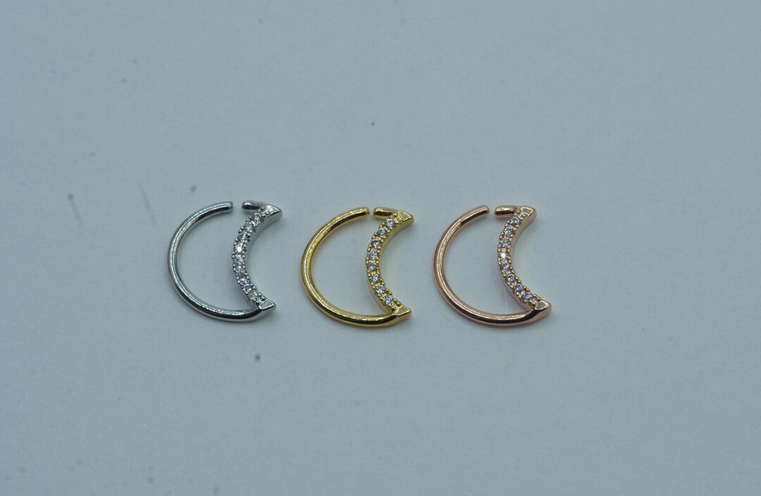 Crescent Moon Daith Tragus Ring Diamond Paved Adjustable Hoop Nose ...
