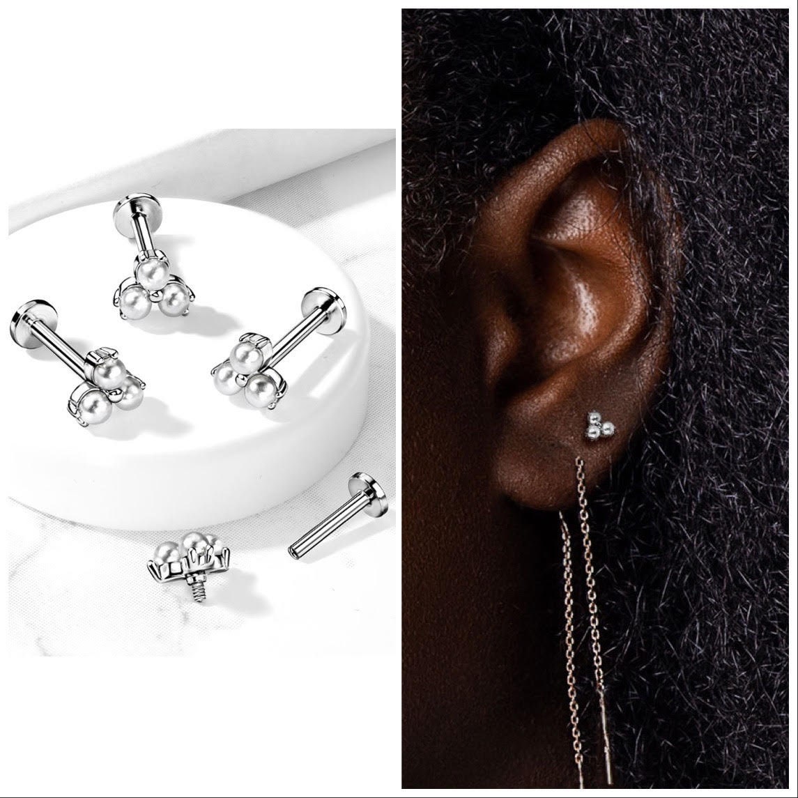 Tiny Three Pearls Piercing Trinity Minimalist Ear Cartilage - Etsy