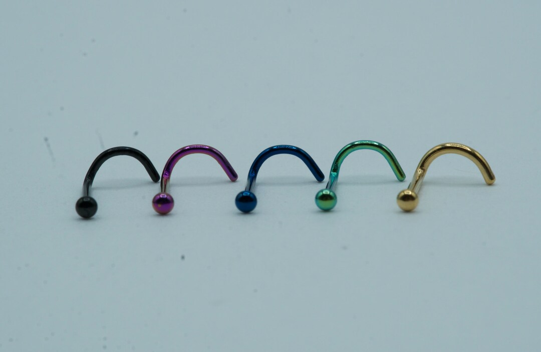 Dome Top Nose Stud Nose Ring Silver Nose Piercing Corkscrew Screw Twist ...