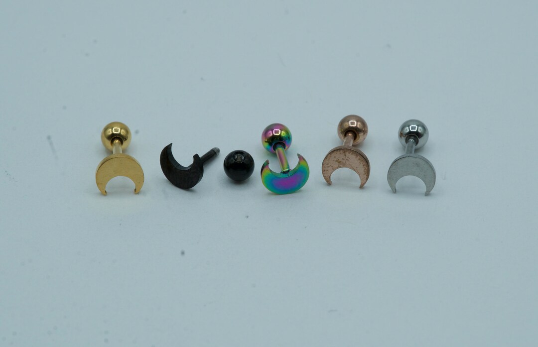 Crescent Moon Cartilage Earring, Conch, Helix, Stud, Tragus, Ball Back ...