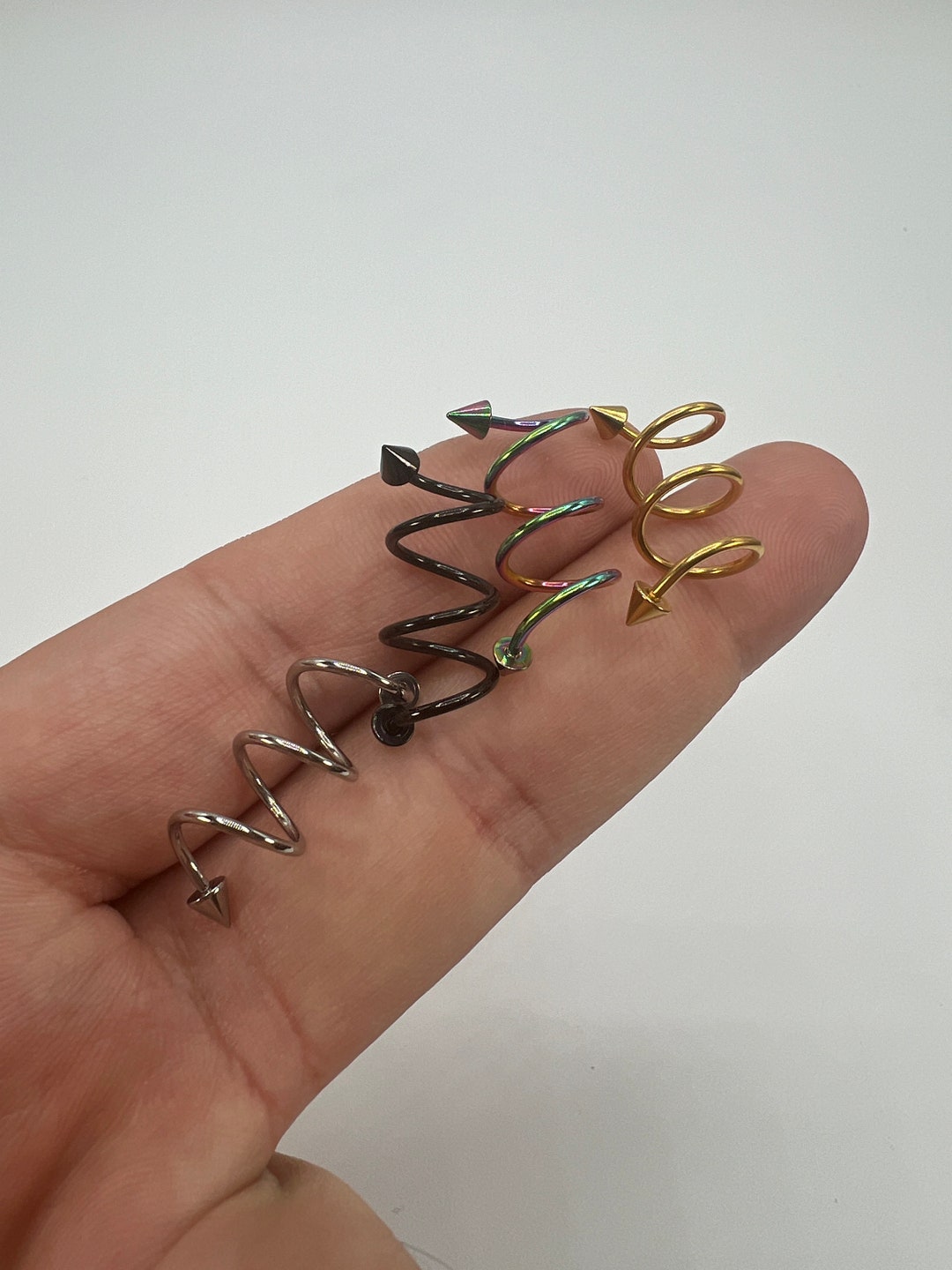 16G Silver Spikes Twister Triple Helix Piercing Ear Crawler Spiral Hoop ...