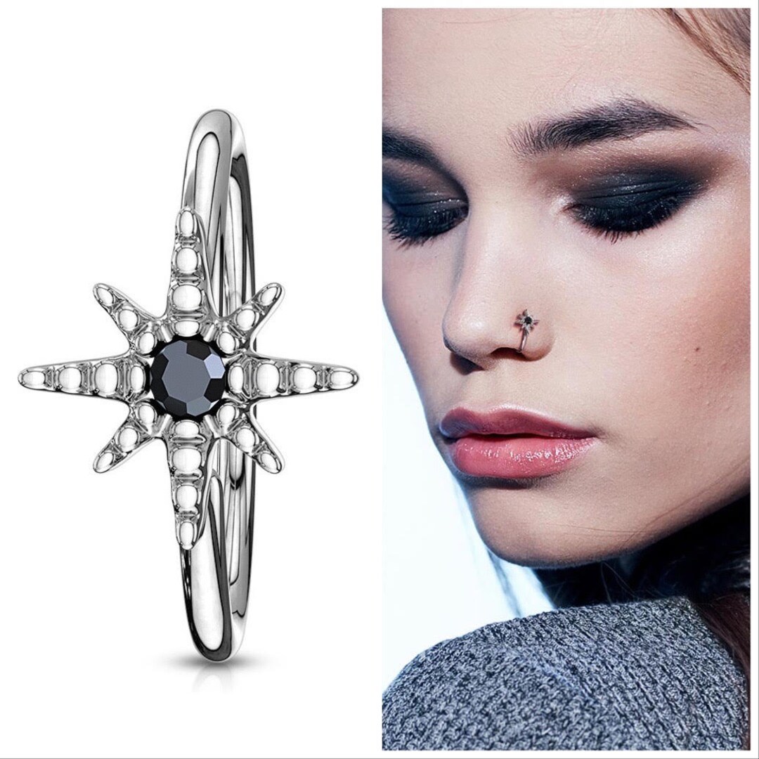 Black CZ Starburst Star Hoop Piercing Nose Ring Daith Rook Ear - Etsy