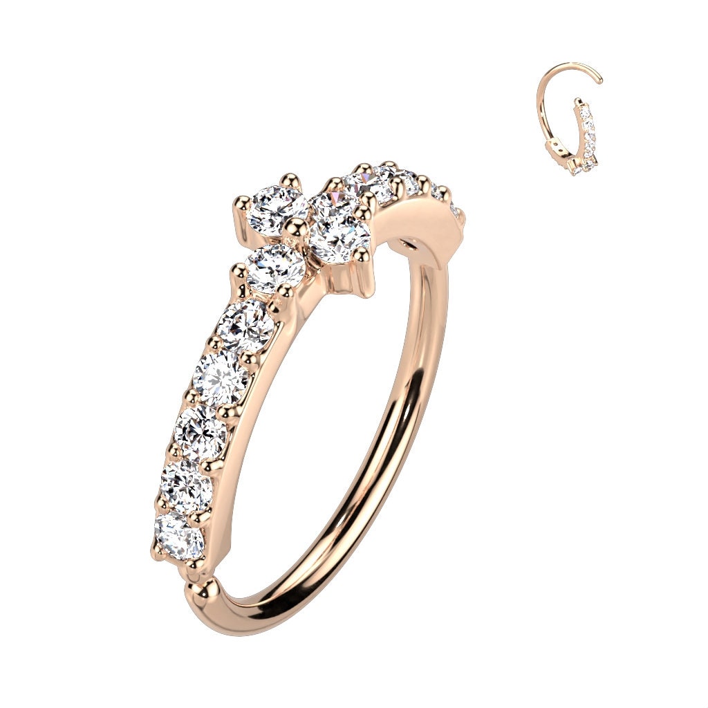 Triple CZ Triangle Center Paved Lined Nose Ring Nose Hoop - Etsy