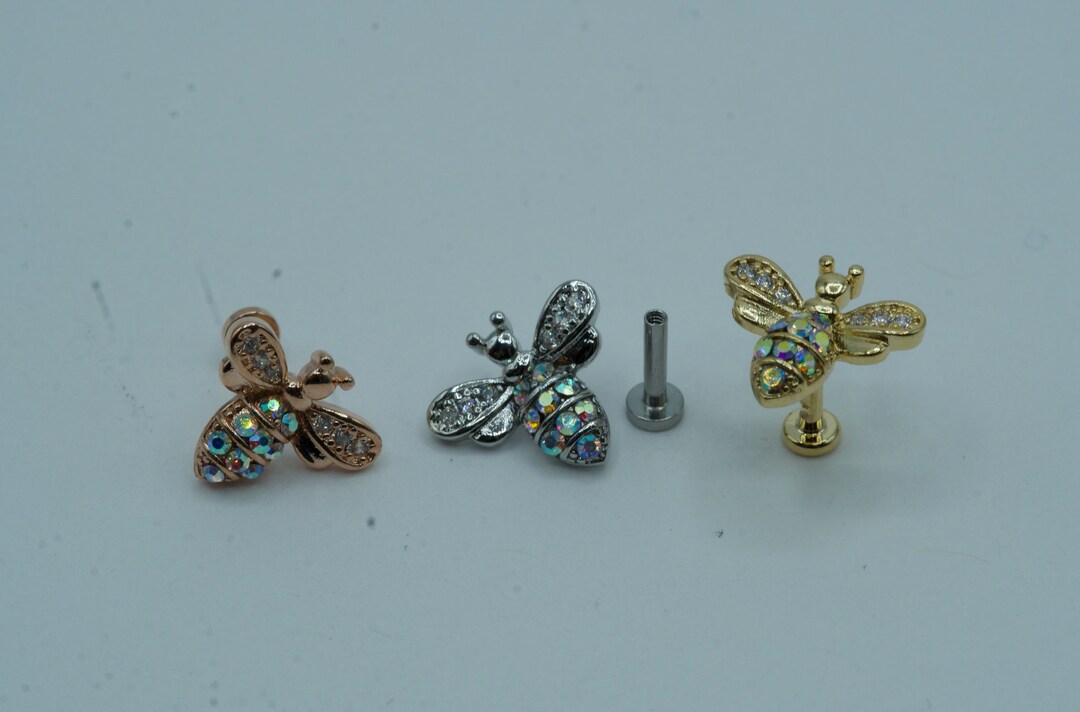 CZ Paved Crystal Bumble Bee Flat Back Stud Earrings Screw in Internally ...