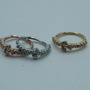 Triple CZ Triangle Center Paved Lined Nose Ring Nose Hoop Piercing ...