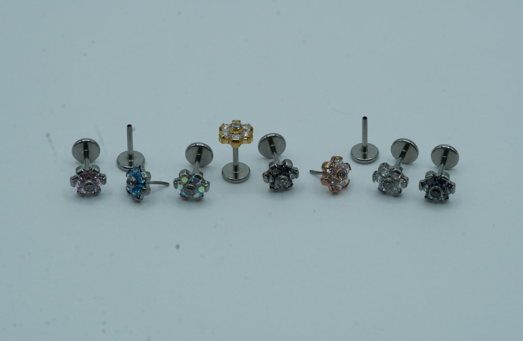 Flower Bezel Push in Flat Back Labret Stud Earring Implant Grade ...