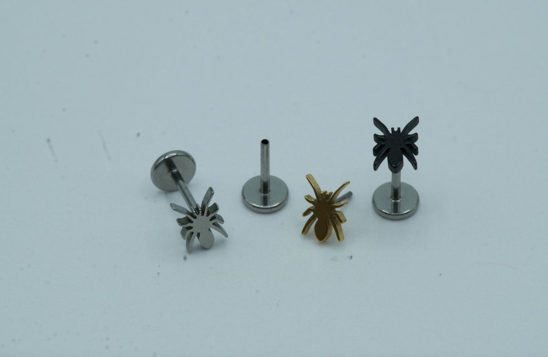 Spider Top Push in Flat Back Labret Stud Earring Implant Grade Titanium ...