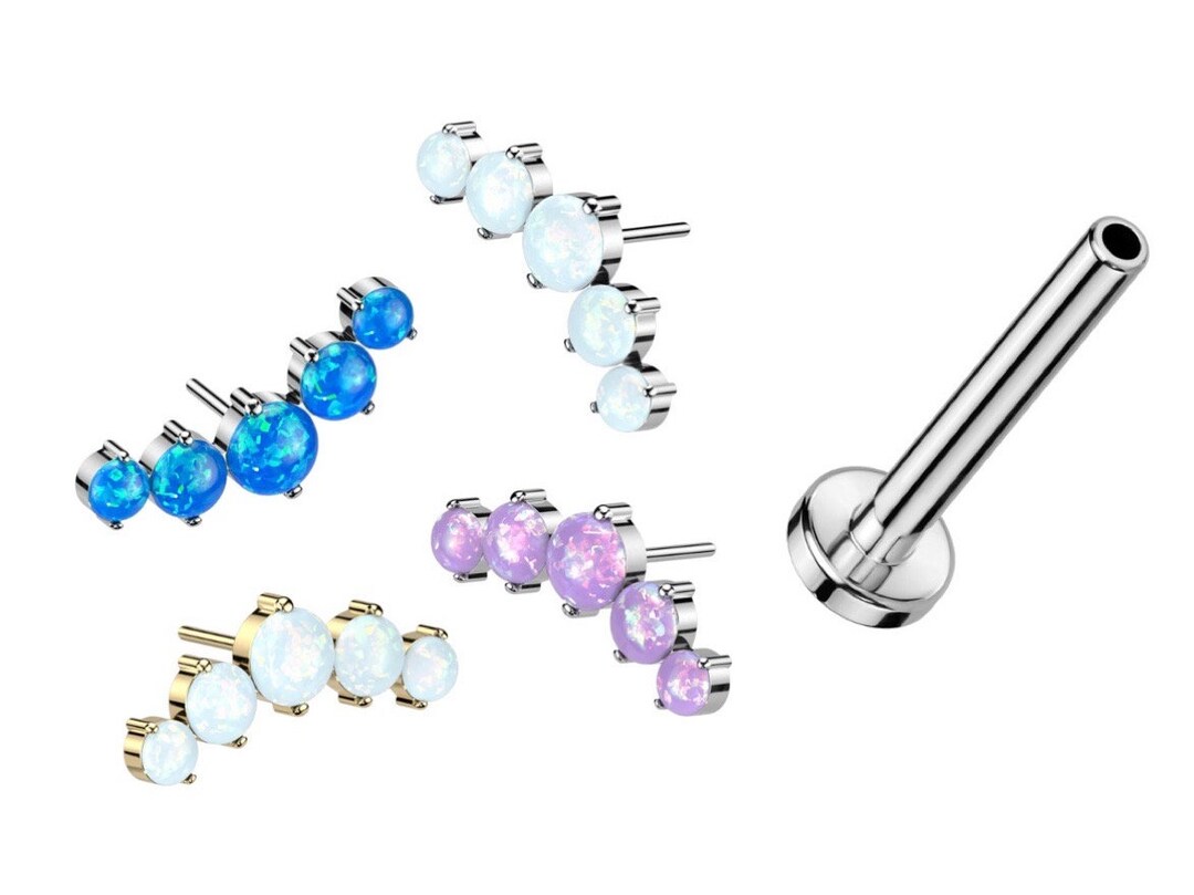 5 Opal Curved Push in Flat Back Labret Stud Earring Implant - Etsy