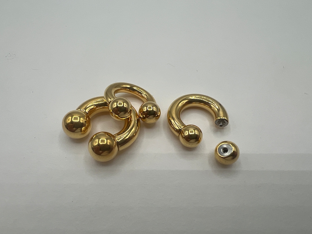 2G/4G/6G/8G/10G/12G/14G Thick Gold Horseshoe Septum Ring Ball Ends ...