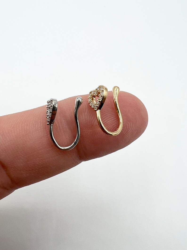 Heart Nose Cuff Diamond Fake Nose Ring No Piercing 24 KT Gold Filled ...