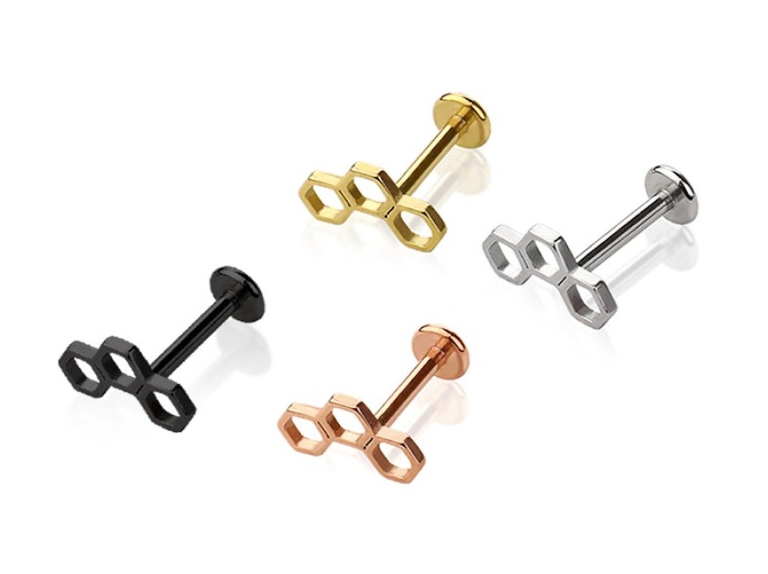 Tiny Honeycomb Flat Back Labret Piercing Minimalist Ear Cartilage Helix ...