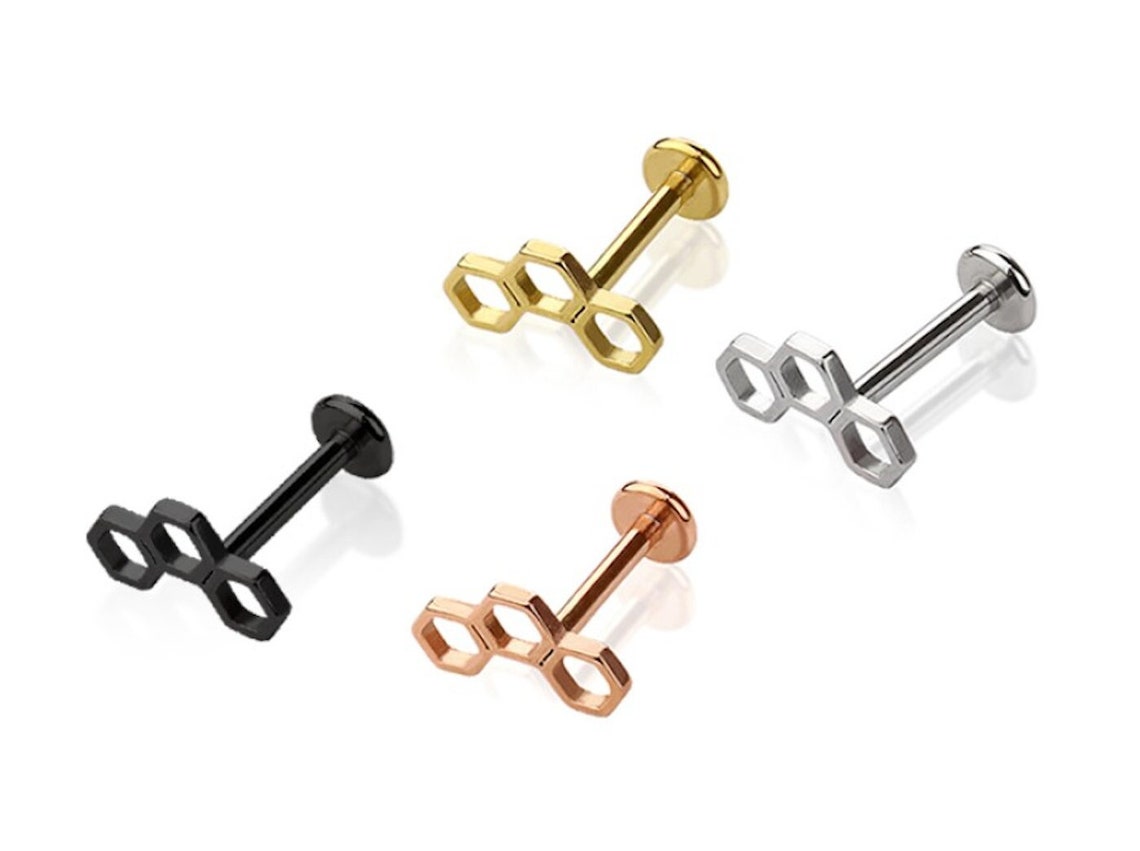Tiny Honeycomb Flat Back Labret Piercing Minimalist Ear - Etsy