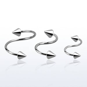 Silver Spikes Nose Ring Twisted Spiral Hoop Spike Ends Pointed Screw on ...