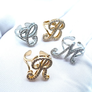 24 KT Gold Filled Initial Ring Adjustable Large Alphabet Letter Ring ...