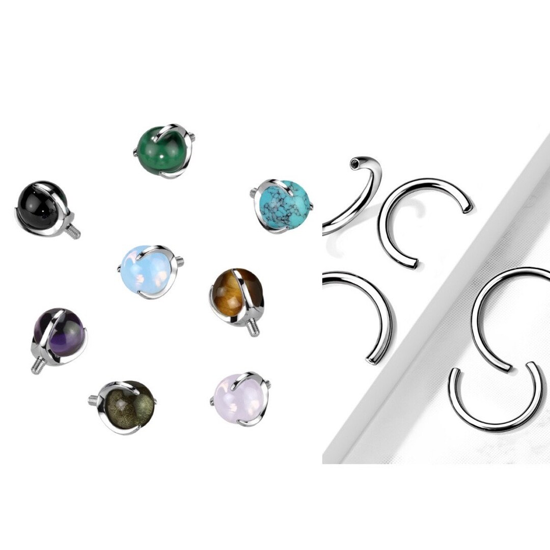 14G 16G Horseshoe Septum Ring Natural Stone Ends Nose Ring Implant ...