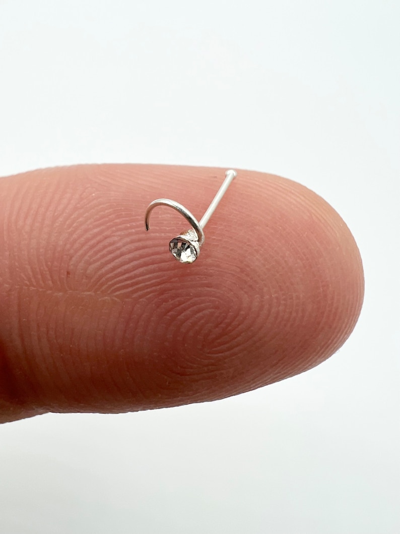 Tiny Diamond Spiral Nose Ring Sterling Silver Nose Pin Nose Stud Nose ...