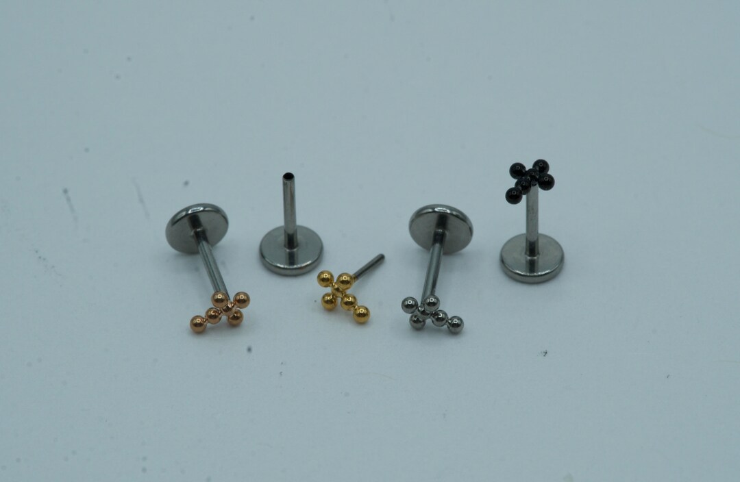 Jesus Cross Push in Flat Back Labret Stud Earring Implant Grade ...