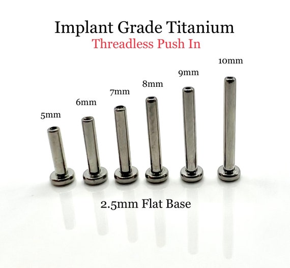 Implant Grade Titanium Threadless Push in Flat Back Labret Stud Post 14G 16G 18G 20G 5mm 6mm 7mm 8mm 9mm 10mm 11mm 12mm Etsy