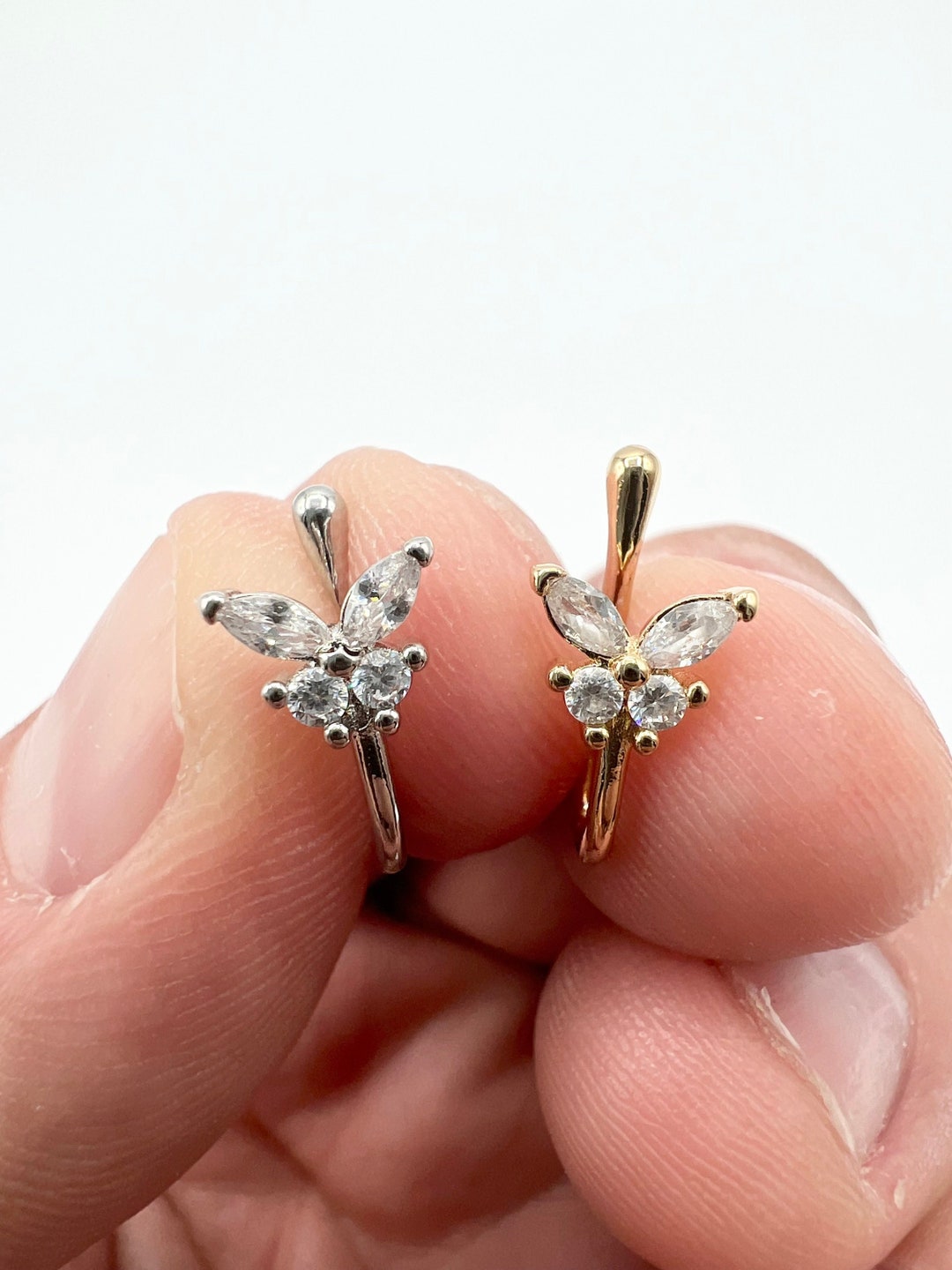 Butterfly Nose Cuff Diamond Fake Nose Ring No Piercing 24 KT Gold ...