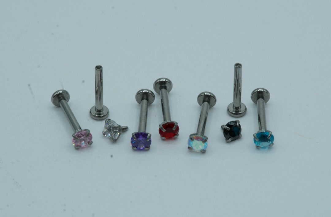 Diamond Flat Back Labret Stud Earrings Nose Ring Ear Cartilage Piercing ...